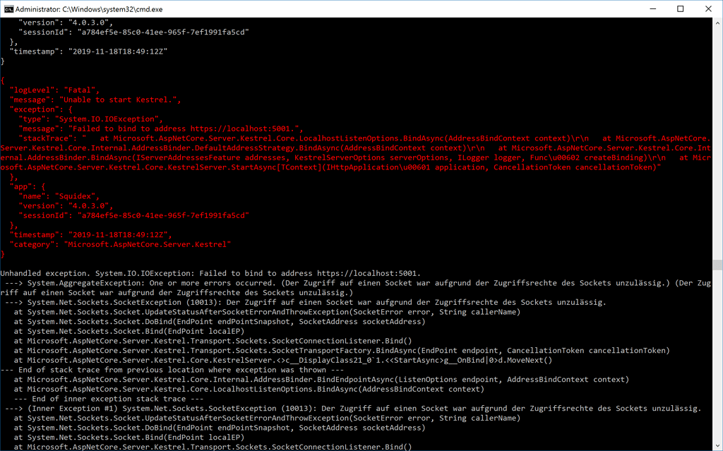 Squidex 4 - 500.30 Error - Hosting (OnPremise) - Squidex Support