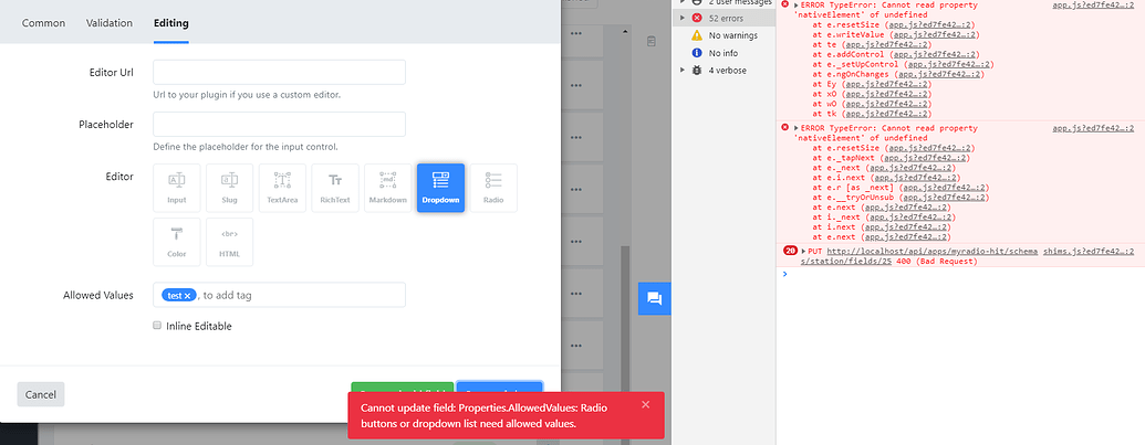 [SOLVED] String Input Dropdown Editor AllowedValues Error - Solved Bugs - Squidex Support