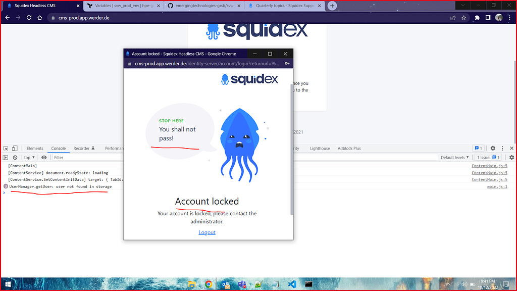 Admin user account locked out - Support - Squidex Support