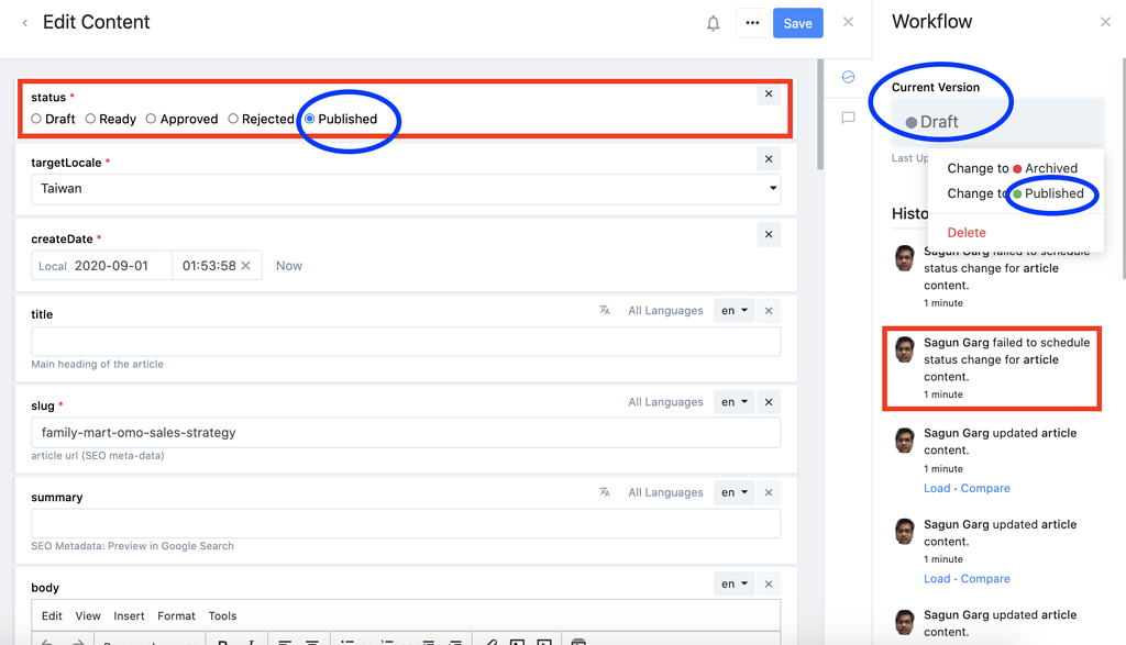 [SOLVED] Unable to change status when script has an error - Solved Bugs - Squidex Support