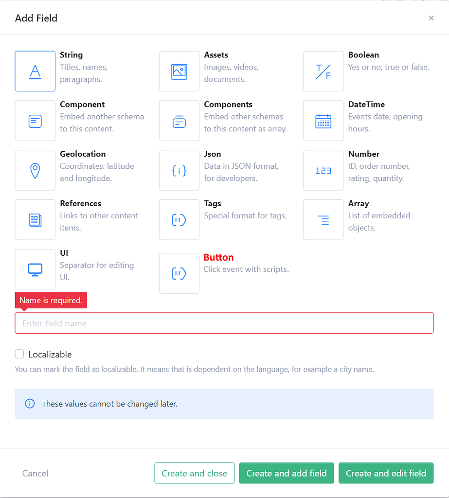 Declined Schema Button Field Declined Features Squidex Support