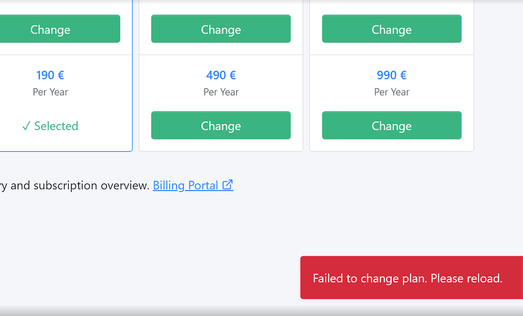 Cannot change subscription - Support - Squidex Support