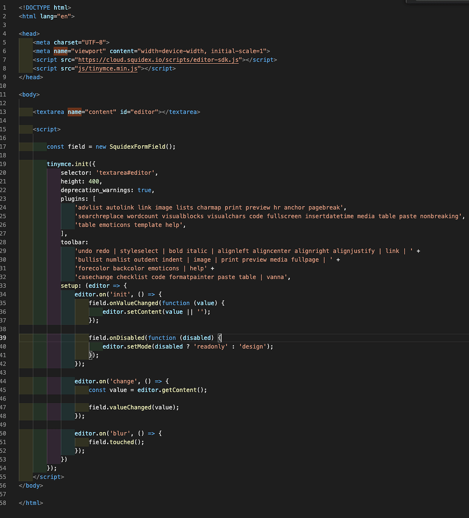 Tiny editor don't visible - Support - Squidex Support