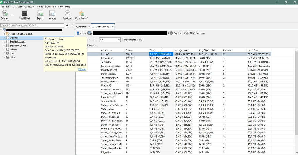 Event Sourcing (Events2 collection), mongodb size, DB is full - Support - Squidex Support
