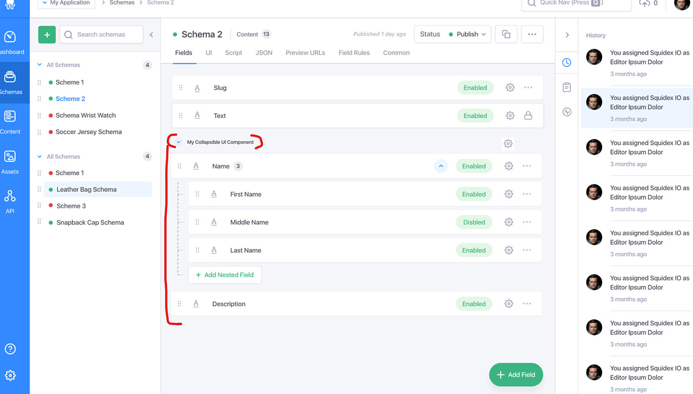 [IMPLEMENTED] Schemes UI - collapsible - Implemented Features - Squidex Support